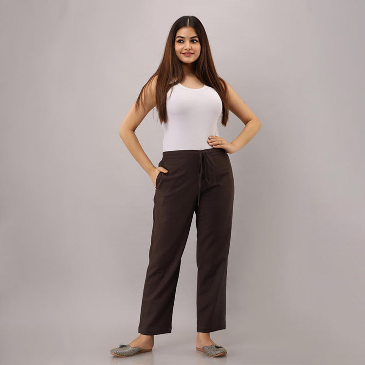 Buy Brown Cotton Narrow Bottom Flex Pant- Shemohe – Ekohum