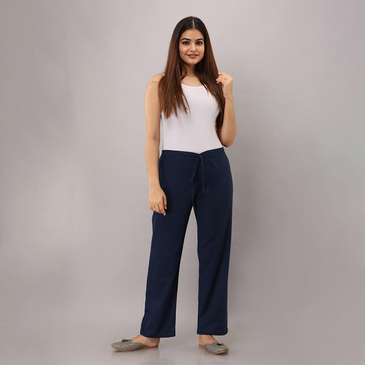 Buy Indigo Cotton Narrow Bottom Flex Pant- Shemohe – Ekohum